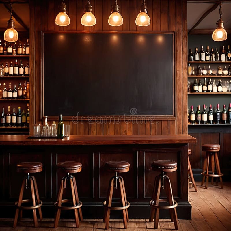 Blank, Empty Blackboard Sign on Wall Behind Bar in Restaurant Stock ...