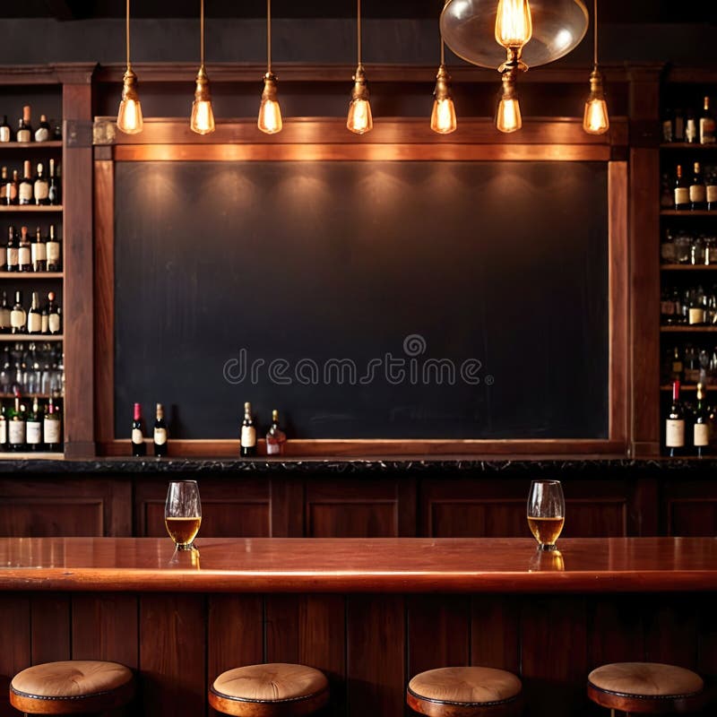 Blank, Empty Blackboard Sign on Wall Behind Bar in Restaurant Stock ...