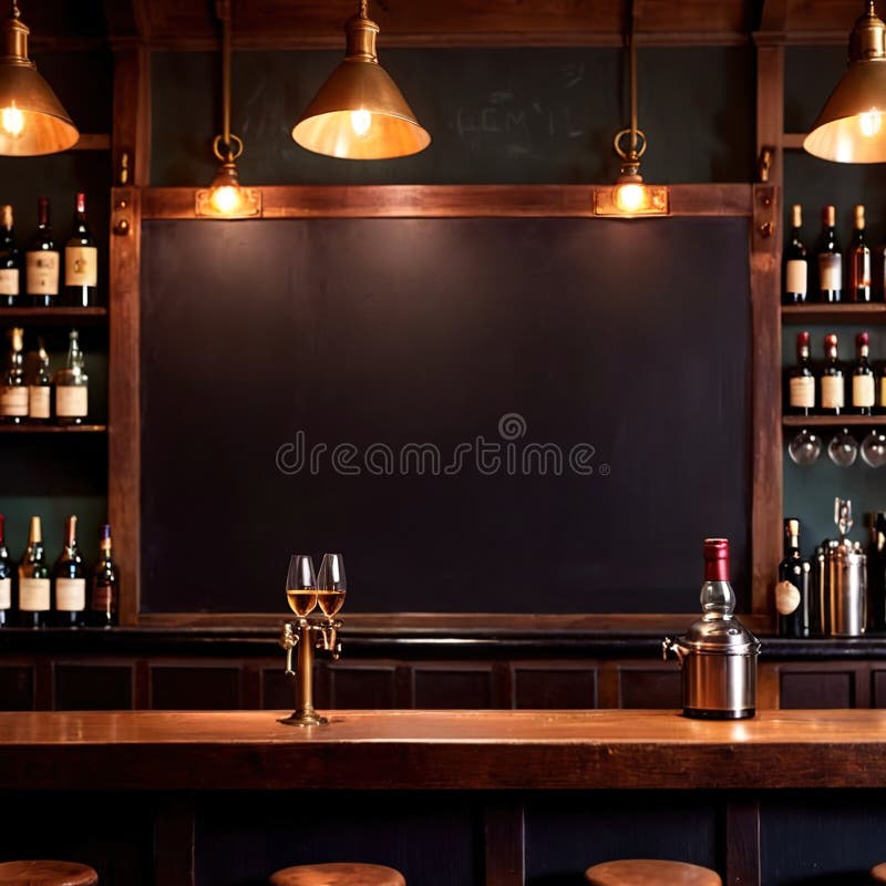 Blank, Empty Blackboard Sign on Wall Behind Bar in Restaurant Stock ...