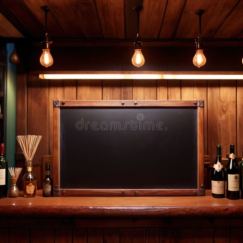 Blank, Empty Blackboard Sign on Wall Behind Bar in Restaurant Stock ...