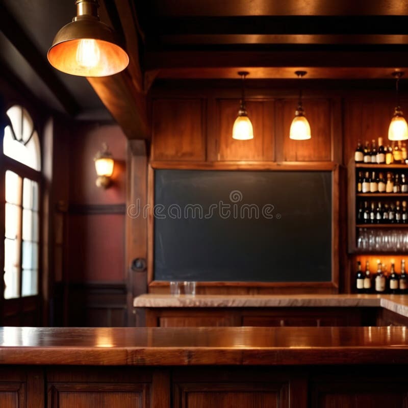 Blank, Empty Blackboard Sign on Wall Behind Bar in Restaurant Stock ...