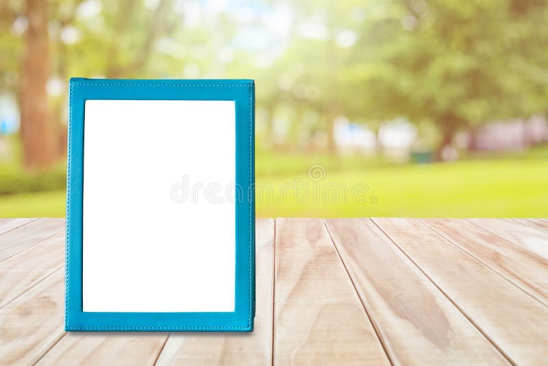 Empty Blue Brochure Put on Wooden Table for Text, Menu or Advert Stock ...