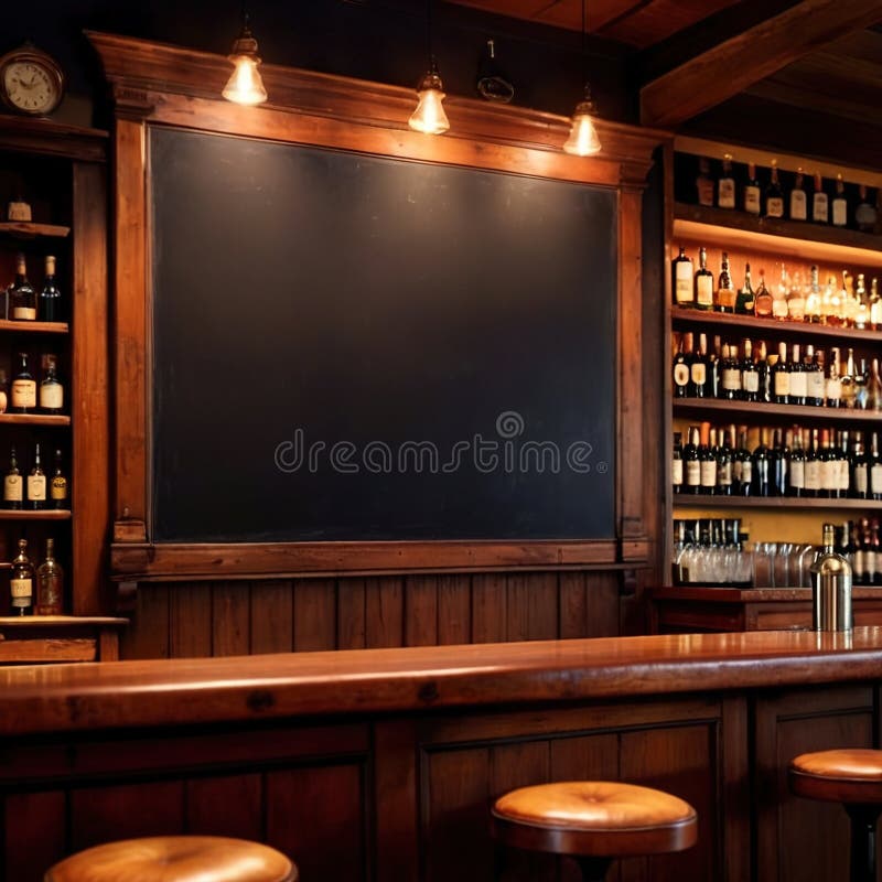 Blank, Empty Blackboard Sign on Wall Behind Bar in Restaurant Stock ...