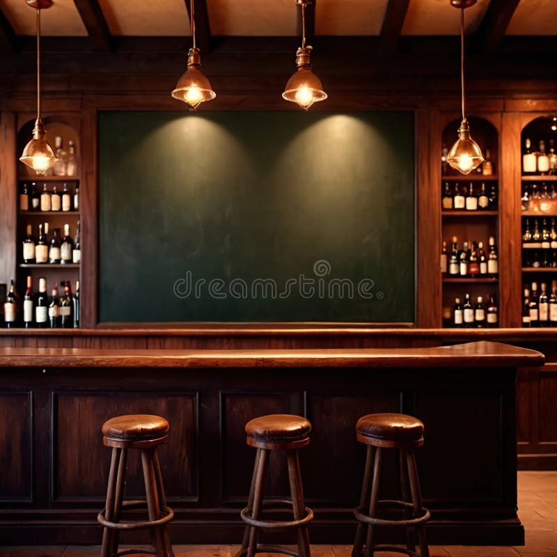 Blank, Empty Blackboard Sign on Wall Behind Bar in Restaurant Stock ...