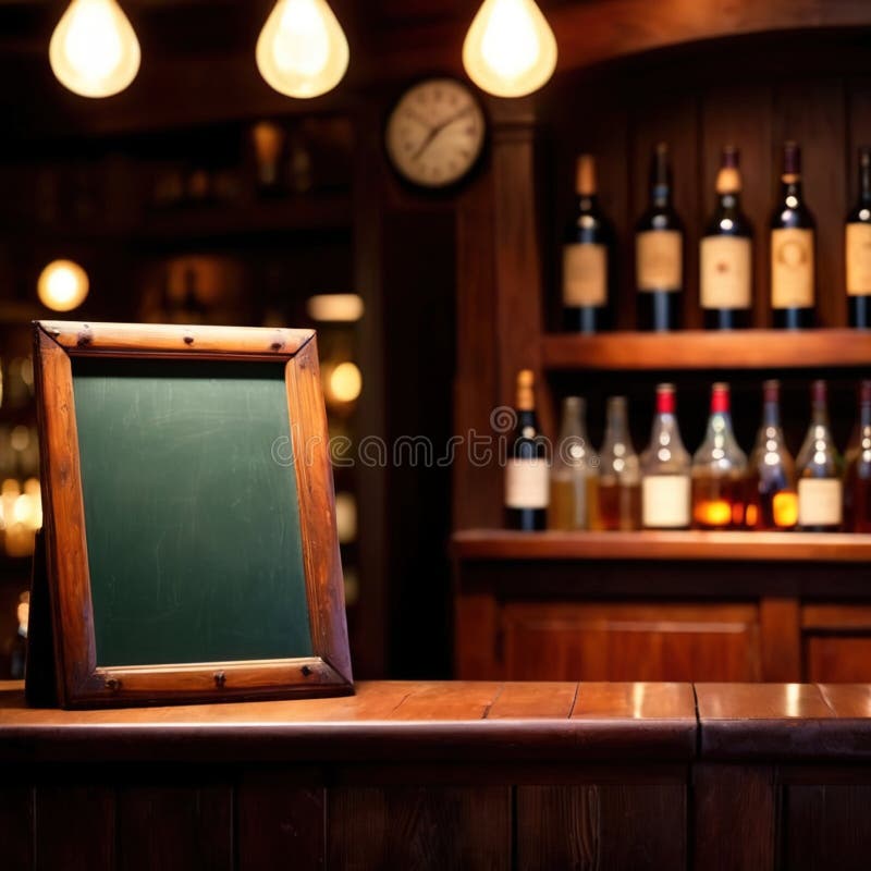 Blank, Empty Blackboard Sign on Wall Behind Bar in Restaurant Stock ...