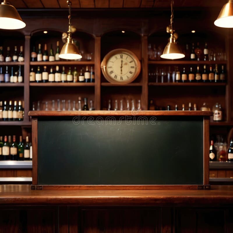 Blank, Empty Blackboard Sign on Wall Behind Bar in Restaurant Stock ...