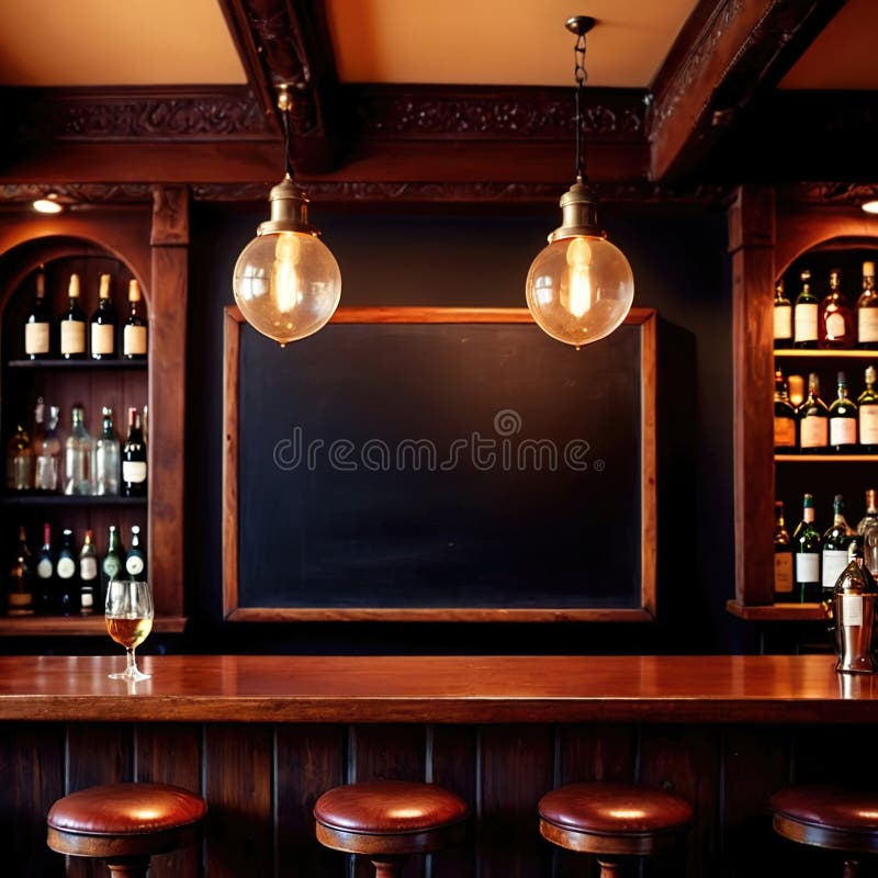 Blank, Empty Blackboard Sign on Wall Behind Bar in Restaurant Stock ...