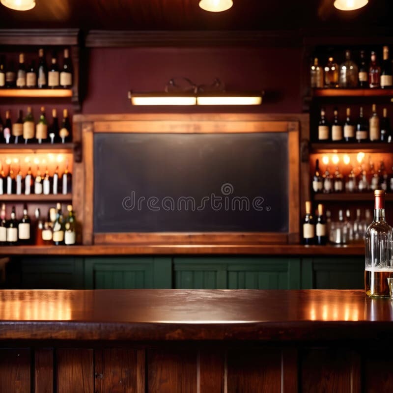 Blank, Empty Blackboard Sign on Wall Behind Bar in Restaurant Stock ...