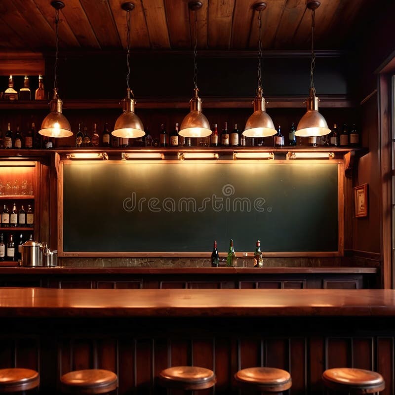 Blank, Empty Blackboard Sign on Wall Behind Bar in Restaurant Stock ...