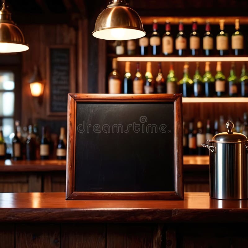 Blank, Empty Blackboard Sign on Wall Behind Bar in Restaurant Stock ...