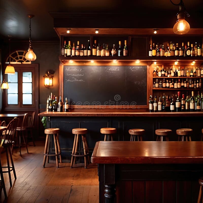 Blank, Empty Blackboard Sign on Wall Behind Bar in Restaurant Stock ...