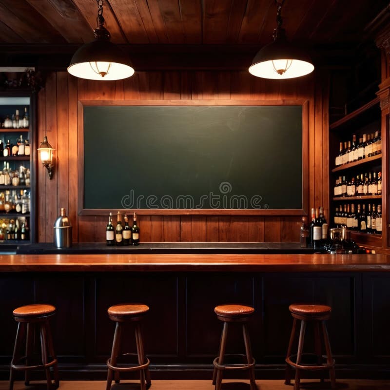 Blank, Empty Blackboard Sign on Wall Behind Bar in Restaurant Stock ...