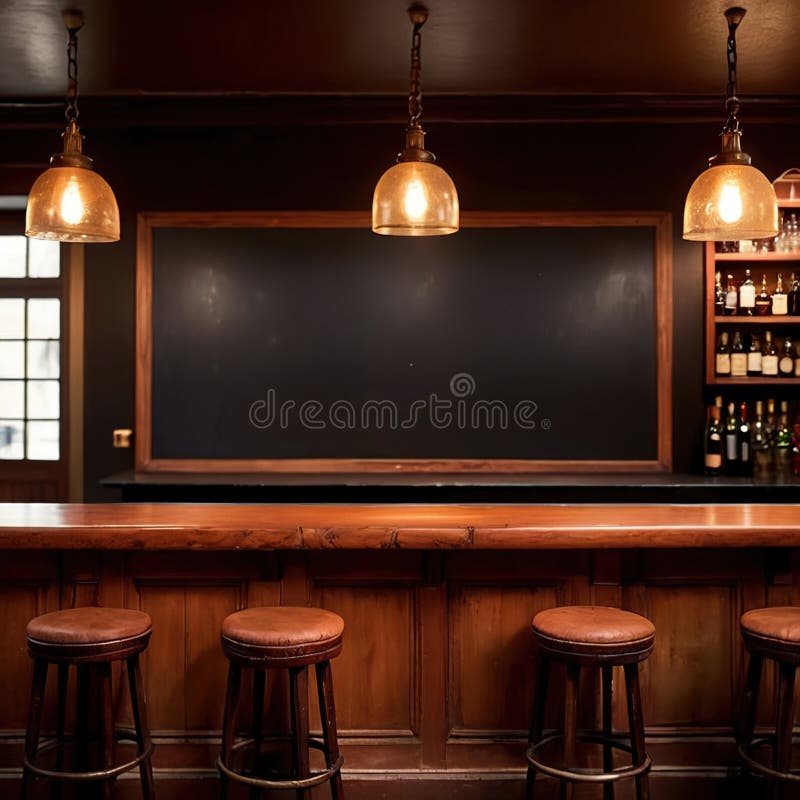 Blank, Empty Blackboard Sign on Wall Behind Bar in Restaurant Stock ...