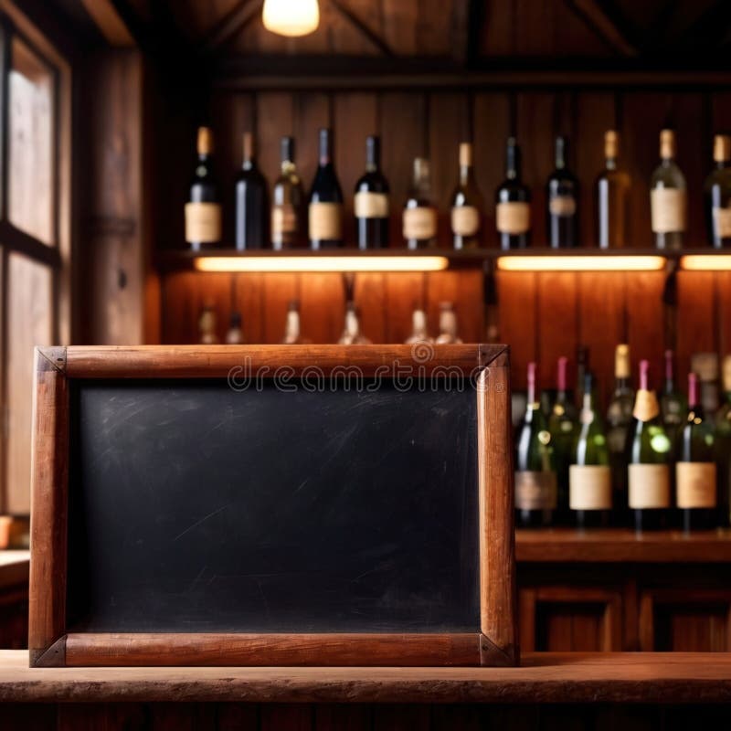 Blank, Empty Blackboard Sign on Wall Behind Bar in Restaurant Stock ...