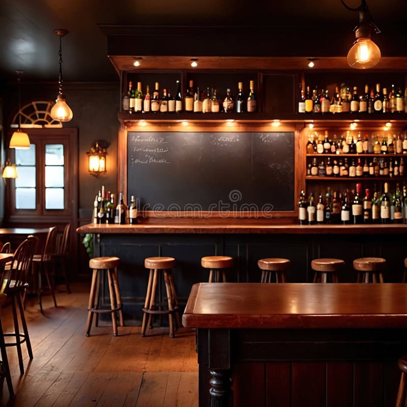 Blank, Empty Blackboard Sign on Wall Behind Bar in Restaurant Stock ...