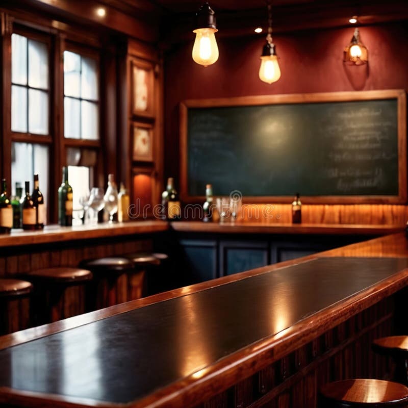 Blank, Empty Blackboard Sign on Wall Behind Bar in Restaurant Stock ...