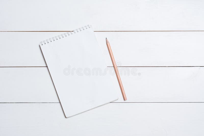 Blank Empty Notepad with Pencil on Table Stock Photo - Image of closeup ...