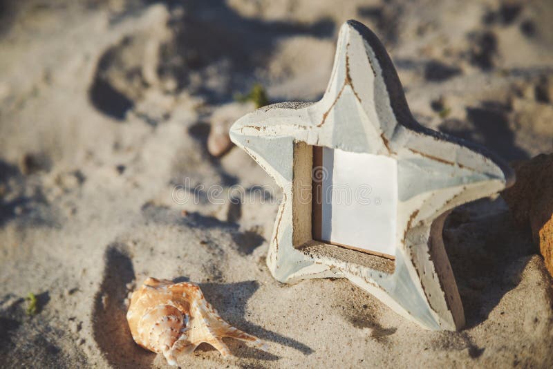 Blank Empty Photo Frame with Copy Space at the Sandy Beach Stock Image ...