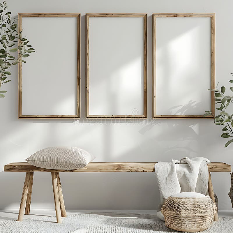 Blank Empty Realistic Gallery Wall Mockup, Set of Picture Frame Mockup with Home Decor, Home ...