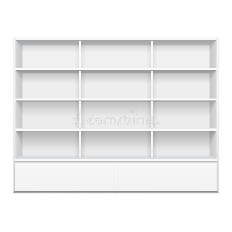 Blank Empty Showcase Display with Retail Shelves. 3D. Front View. Mock ...