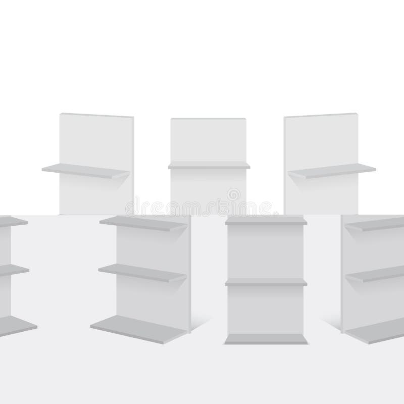 Set of Blank Empty Showcases Display with Retail Shelves. Front View ...