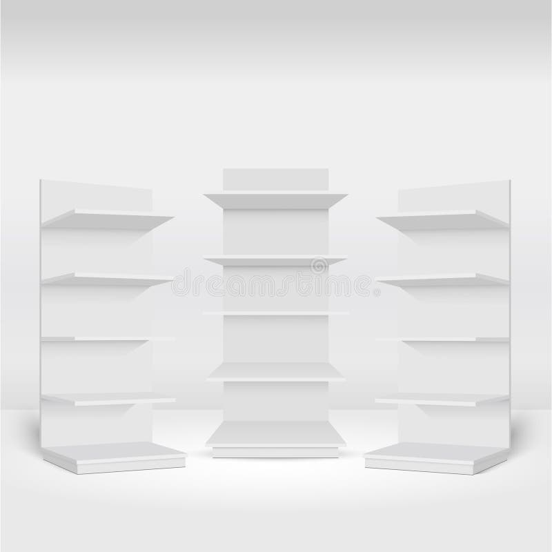 Blank Empty Showcase Display with Retail Shelves. Vector Mock Up Stock ...