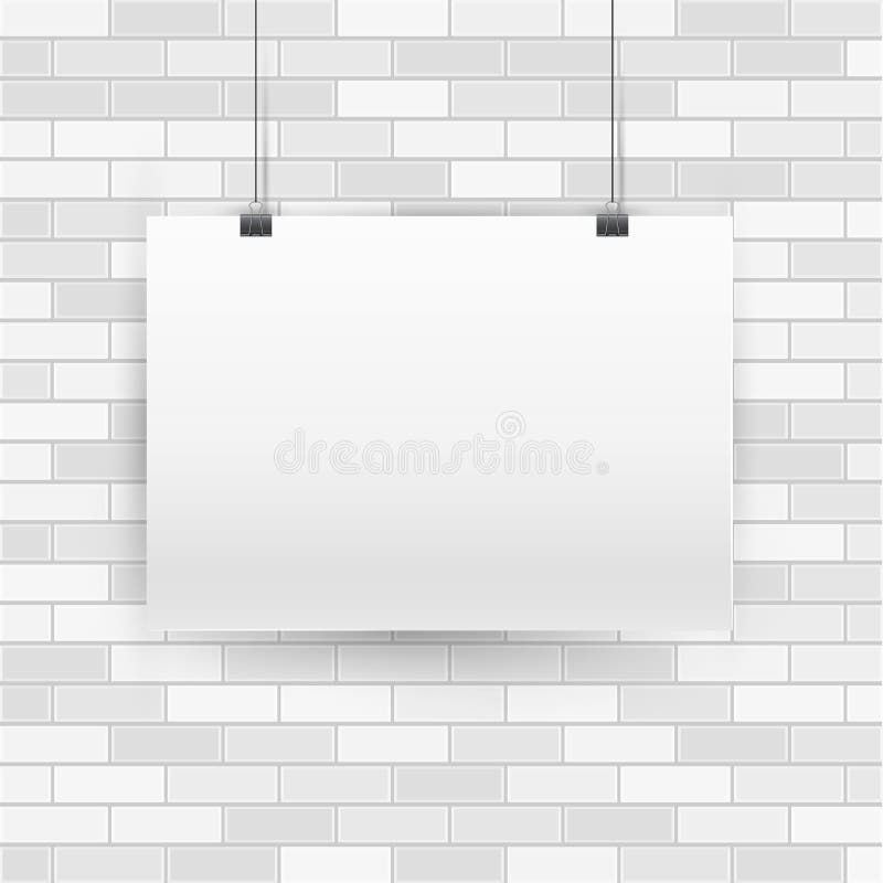 Poster Mockup Horizontal. Empty A4 Hanging on a Wall. White Paper with ...