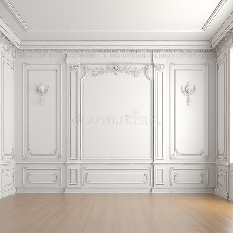 Elegant Room, Empty for Multiple Usages, with White Ornate Walls. Stock ...