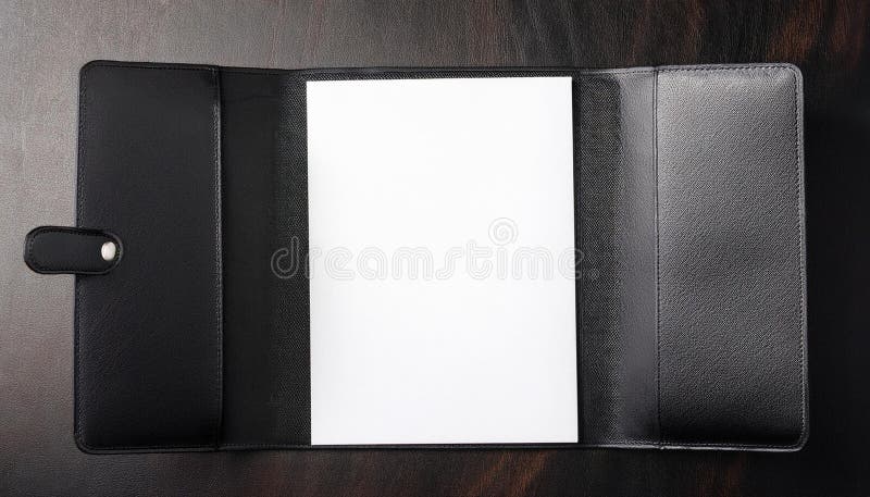 Blank Empty White Paper in Black Leather Folder Stock Photo - Image of ...