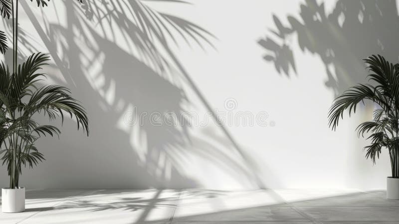 Blank Empty White Wall and Floor Studio with Natural Leaves Shadow ...