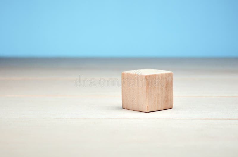 Blank Empty Wooden Block or Cube on Blue Background Stock Photo - Image ...