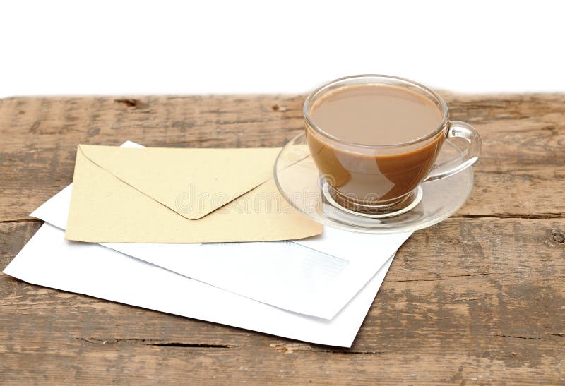 Blank Envelopes and a Glass Coffee Cup Stock Image - Image of office ...