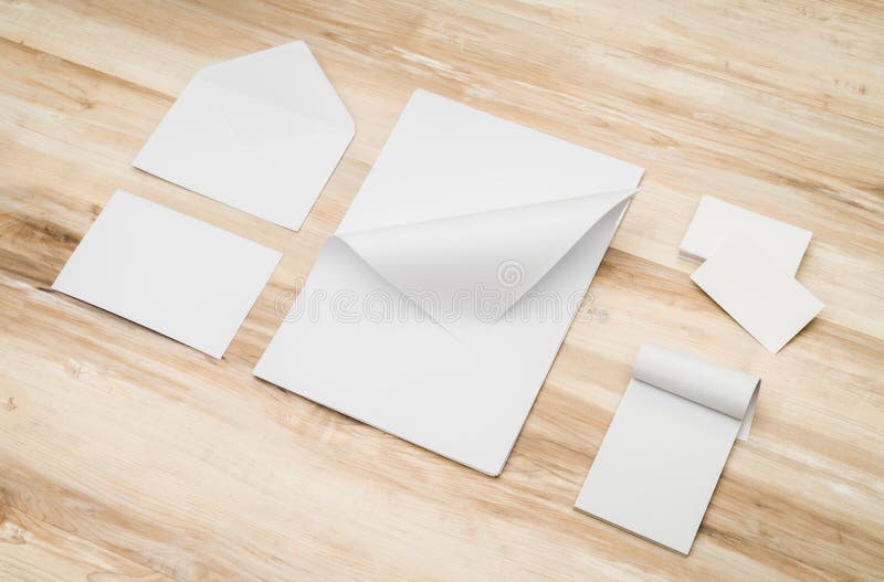 Blank Envelopes ,Name Card and White Template Paper on Wooden Stock ...