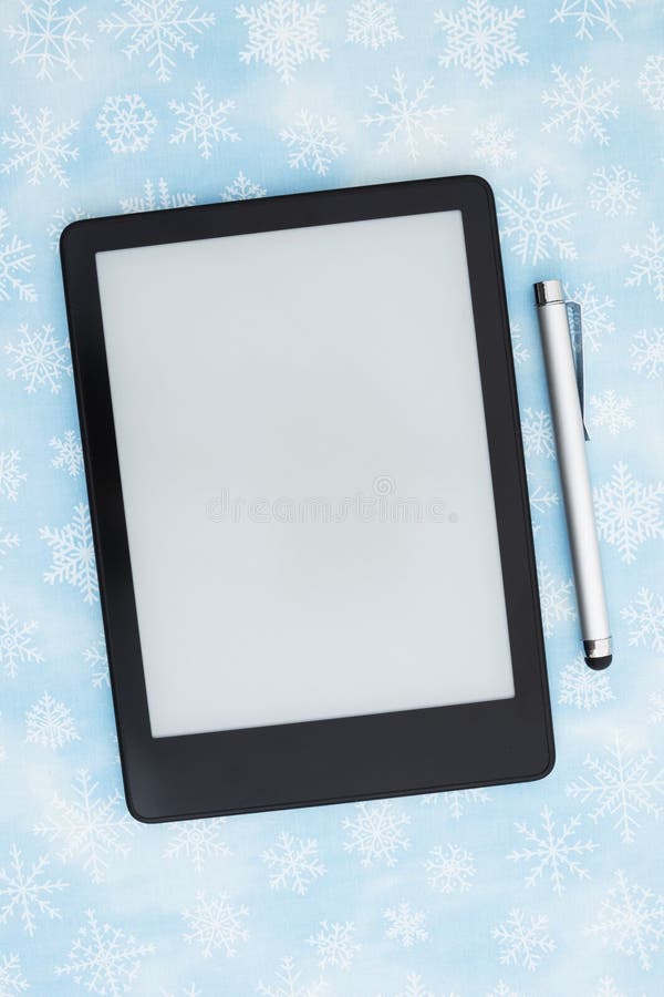 Blank Ereader Tablet with Stylus on Snowflakes Stock Photo - Image of ...