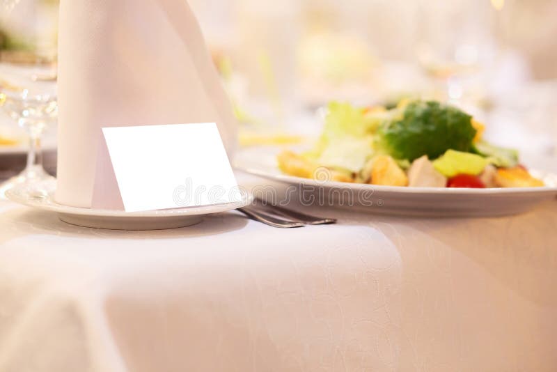 Blank Event Guest Card on Restaurant Table Stock Photo - Image of ...