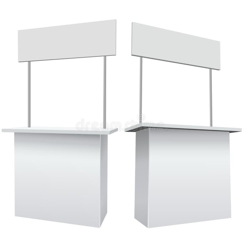 Exhibition Counter with Blank Signage Board Vector Mockup. Promotional ...