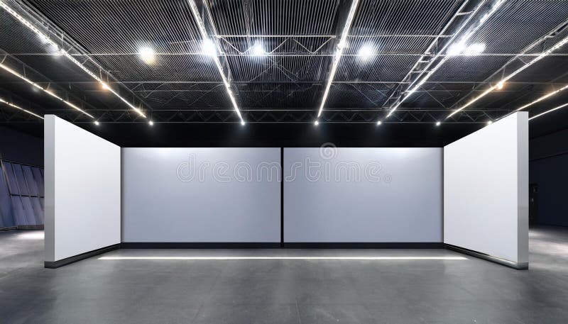 Blank Exhibition Stand Walls with Spotlighting in Modern Hall. 3D ...