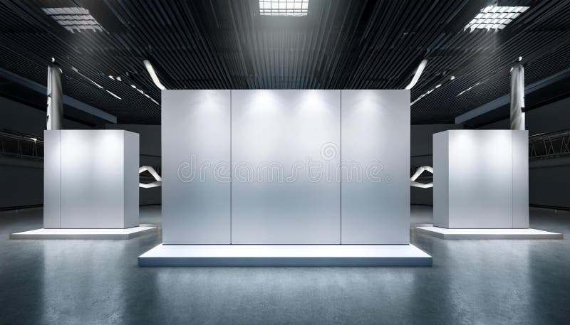 Blank Exhibition Stand Walls with Spotlighting in Modern Hall. 3D ...