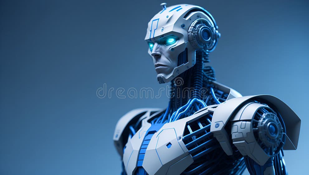 Blank-Faced Robot Man with Blue Eyes Created with Generative Ai Stock ...
