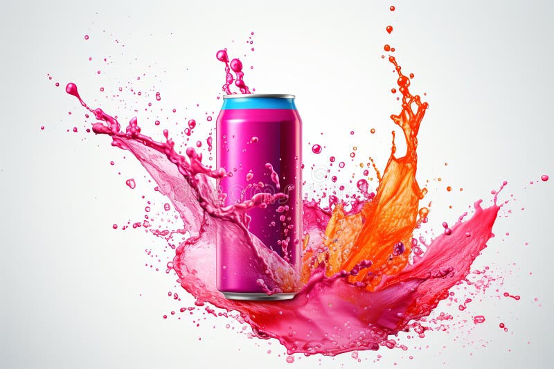 Blank Fizzy Packaging Colorful Can Mockup with Water Drop on a Abstract ...