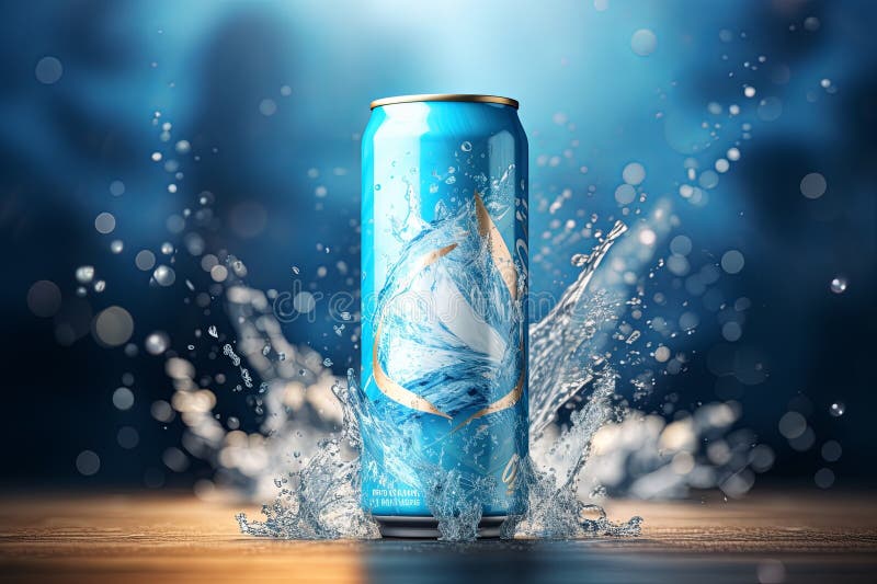 Blank Fizzy Packaging Colorful Can Mockup with Water Drop on a Abstract ...