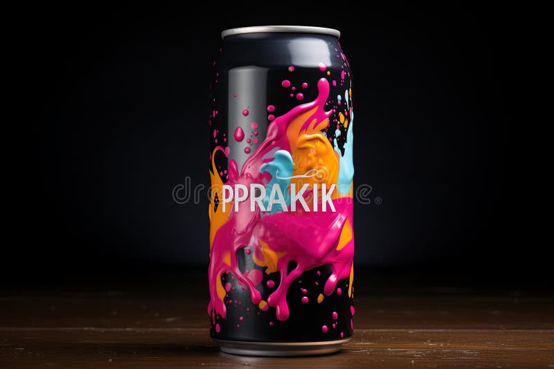 Blank Fizzy Packaging Colorful Can Mockup with Water Drop on a Abstract ...