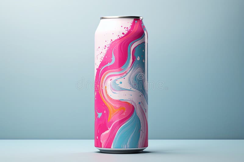 Blank Fizzy Packaging Colorful Can Mockup with Water Drop on a Abstract ...