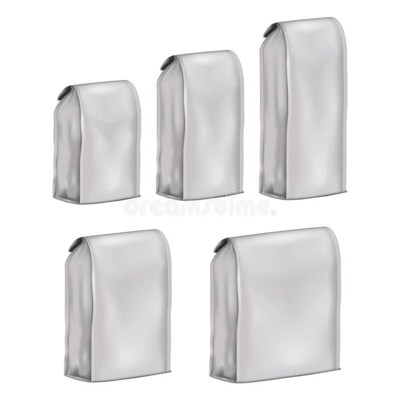 Blank Flat Bottom Bag with Folding Top. Vector Mock-up Set. Gusseted ...