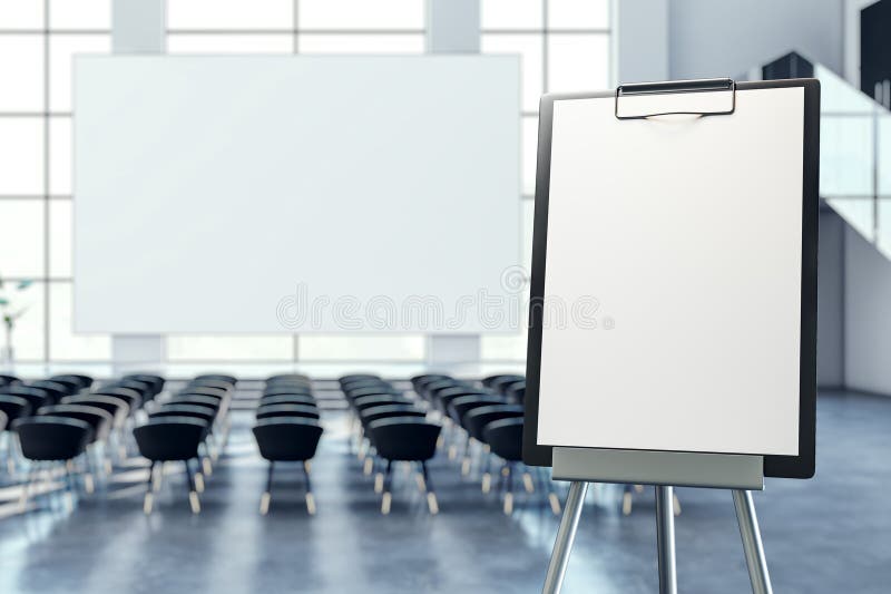 Blank Flipchart Stand in Modern Conference Hall. 3D Rendering Stock ...