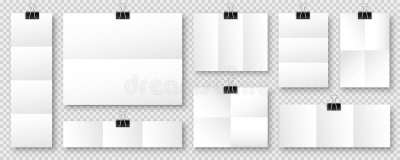 Blank Folded Paper Sheets with Binder Clips. White Notebook or Book ...