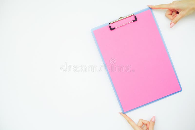 Blank Folder with Pink Paper. Hand that Holding Folder and Handle on ...