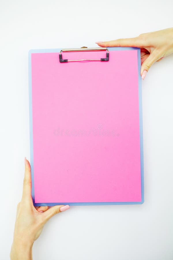Blank Folder with Pink Paper. Hand that Holding Folder and Handle on ...