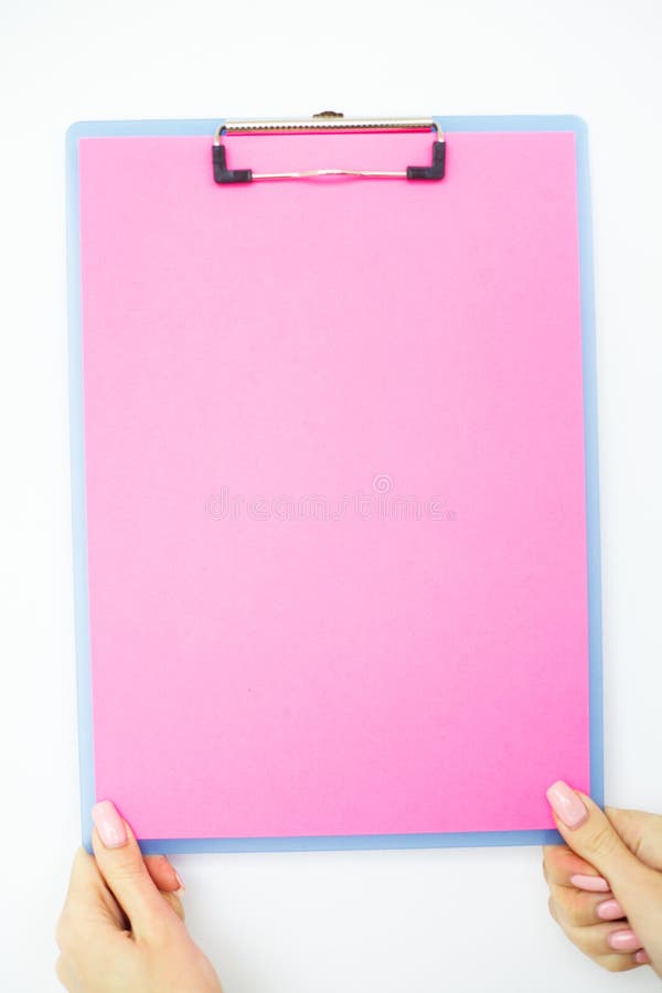 Blank Folder with Pink Paper. Hand that Holding Folder and Handle on ...