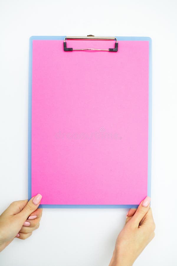 Blank Folder with Pink Paper. Hand that Holding Folder and Handle on ...